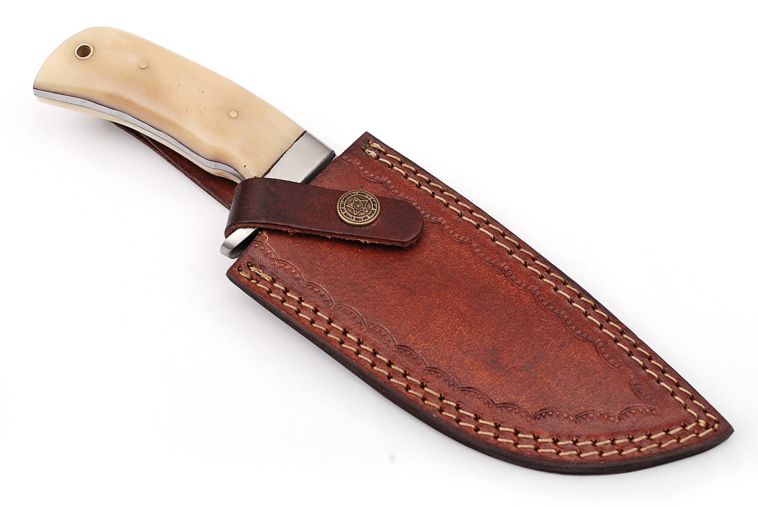 The Blade Point Bushcraft Fixed Blade Hunting Knife - Outdoor Camping Survival EDC Knives, Carbon Steel Chef Knife Camel Bone Handle with Leather Sheath (Camel Bone)