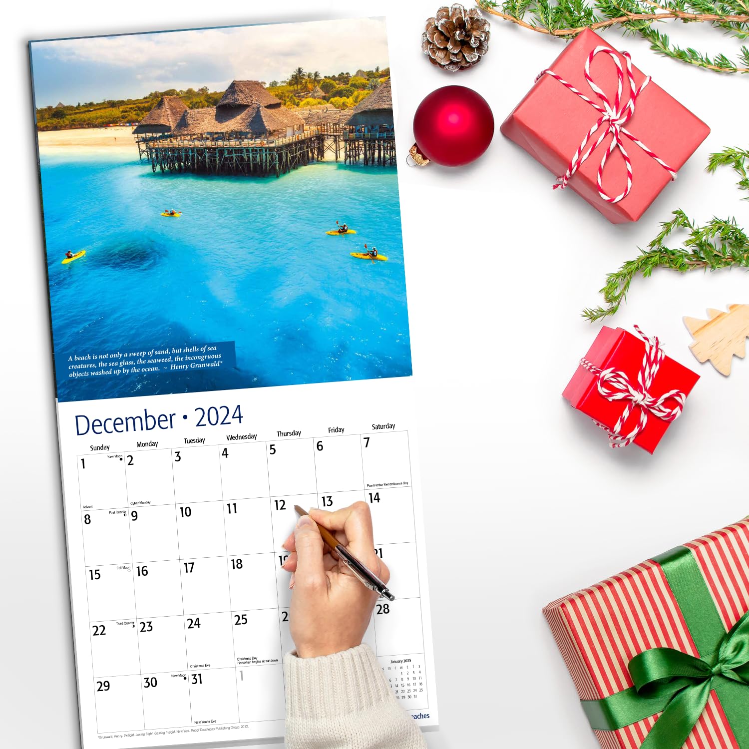 RED EMBER Beaches with Inspirational Quotes 2024 Hangable Monthly Wall Calendar | 12" x 24" Open | Thick & Sturdy Paper | Giftable | Waves Ocean Beautiful Tropical Scenic Nature | Your Daily Getaway