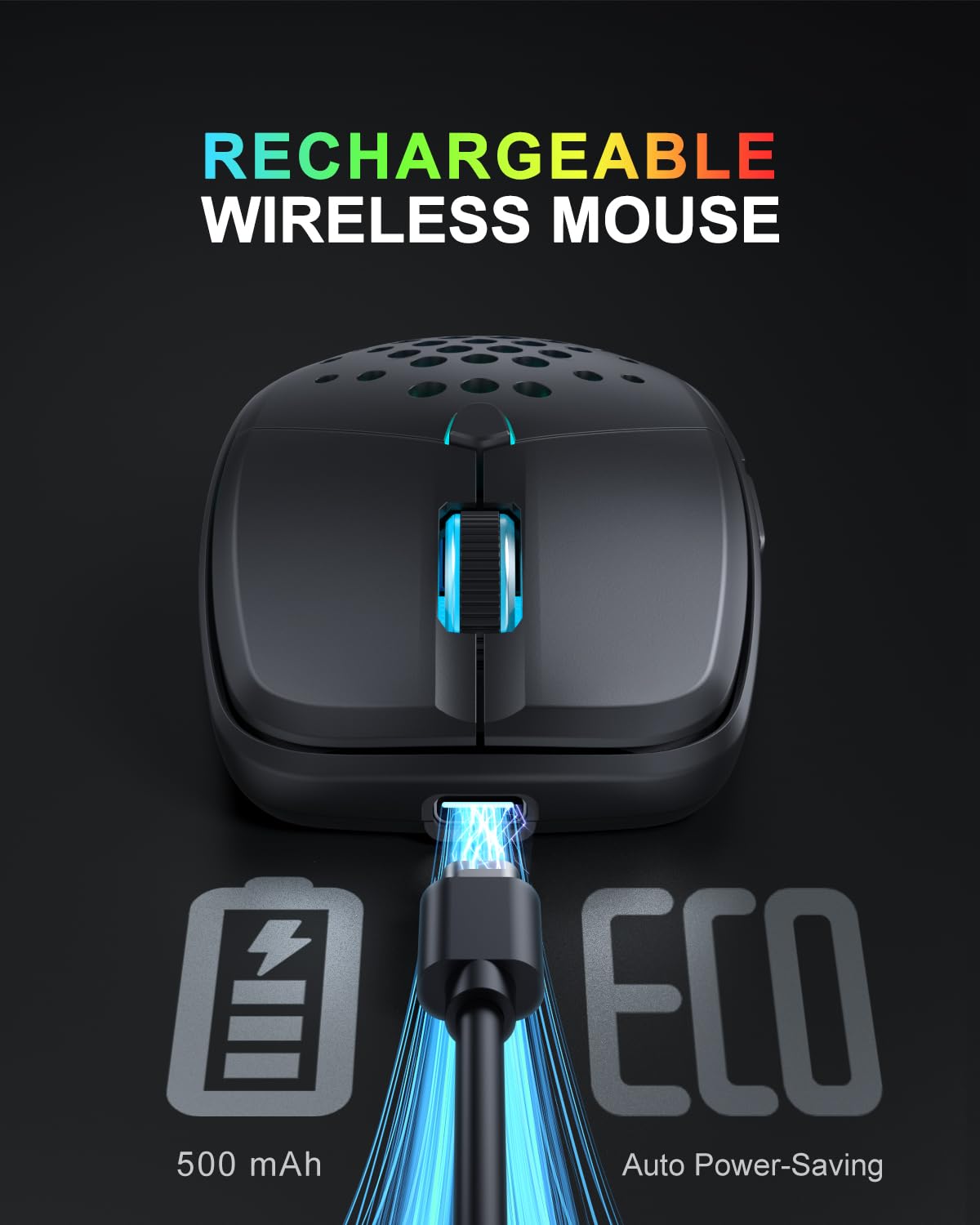 UHURU Wireless Mouse for Laptop, 2.4G Rechargeable LED Mouse, Small Computer Mice with Silent Click,3 Adjustable DPI, 6 Buttons, Compatible with Windows Chromebook (Black) (UGM-03)