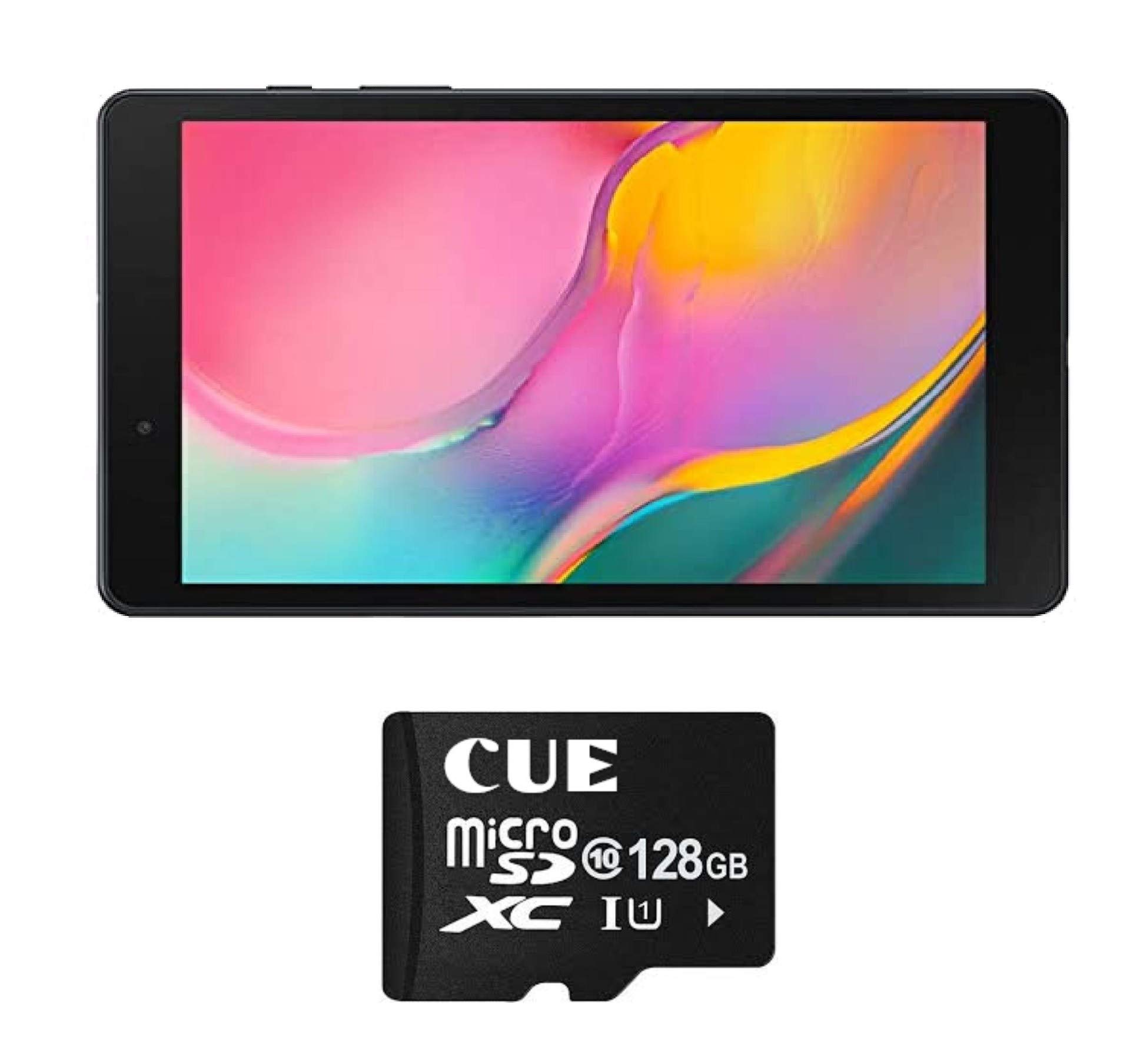 SAMSUNG Galaxy Tab A 8.0" Tablet, Quad Core 2.0Ghz, 32GB, Dual Camera, WiFi, Bluetooth, Android 9.0 Pie, Black, w/CUE 128GB MicroSD Card