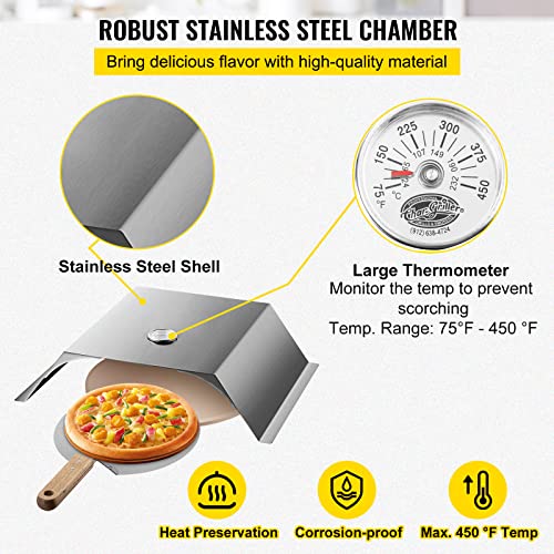 VEVOR Pizza Oven for Outside - Portable Pizza Oven Kit with Pizza Stone, Pizza Shovel, Pizza Cutter, Thermometer for Camping,Stainless Steel Camp Pizza Oven, (13 inch, Silver)