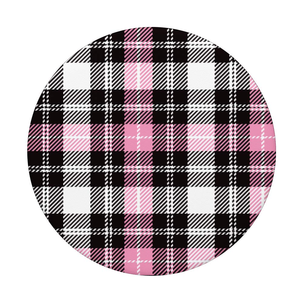 Pink and Black Plaid Tartan Pattern Preppy 80s 90s Design PopSockets PopGrip: Swappable Grip for Phones & Tablets
