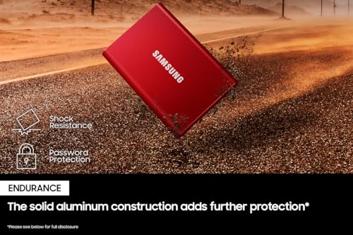SAMSUNG T7 Portable SSD, 1TB External Solid State Drive, Speeds Up to 1,050MB/s, USB 3.2 Gen 2, Reliable Storage for Gaming, Students, Professionals, MU-PC1T0R/AM, Red