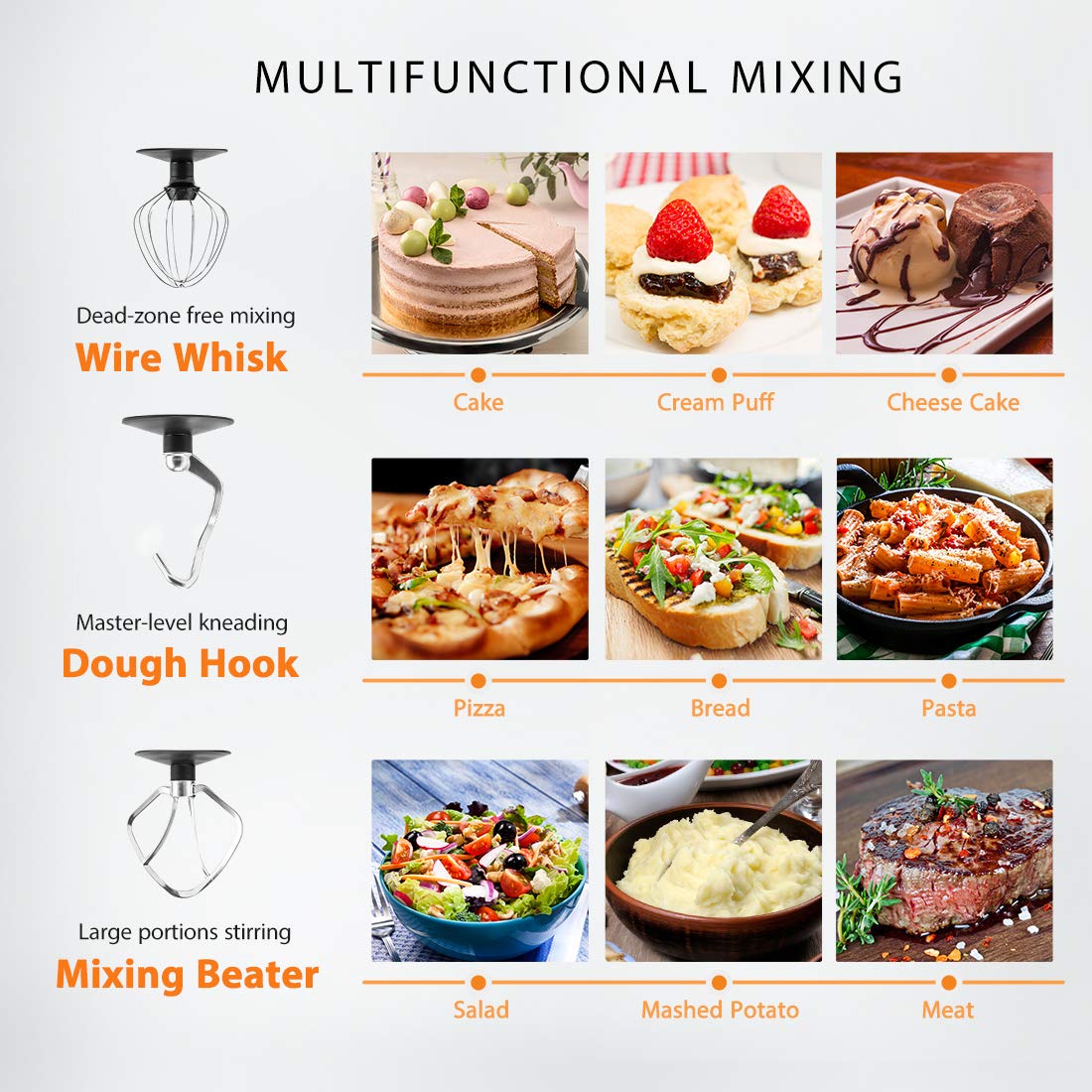VIVOHOME 3 in 1 Multifunctional Stand Mixer with 6 Quart Stainless Steel Bowl, 650W 6 Speed Tilt-Head Meat Grinder, Juice Blender, Silver