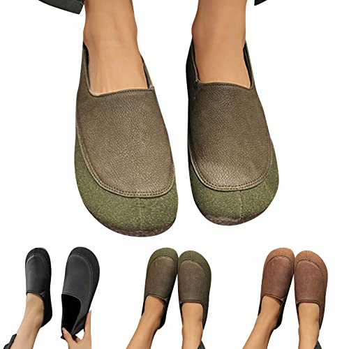 Womens Single Shoes Round Head Soft Leather Soft Bottom Casual Foot Stirrup Comfortable Casual Shoes Out N About