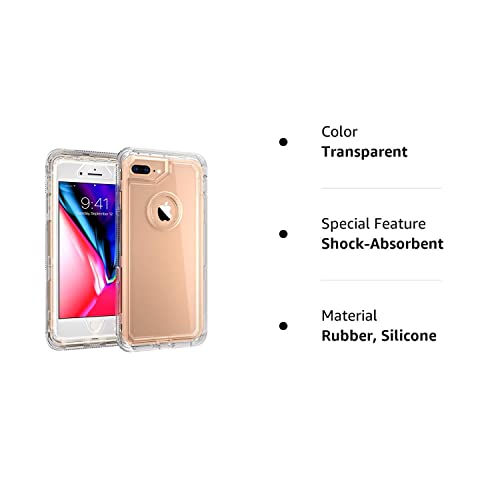 MXX iPhone 8 Plus Heavy Duty Case 3 in 1 Layers Rugged Rubber Shockproof Protection Case Cover for iPhone 7 Plus/iPhone 8 Plus - Clear (Transparent)