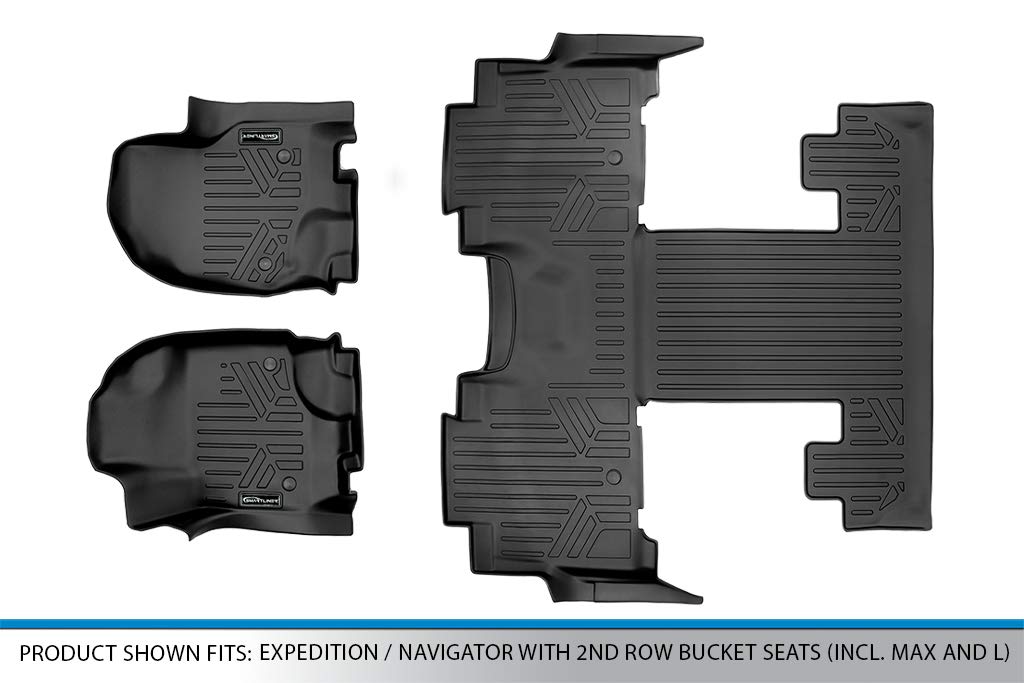 SMARTLINER Floor Mats 3 Row Liner Set Black Compatible with 2018-2022 Expedition/Navigator with 2nd Row Bucket Seats (Incl. Max and L)
