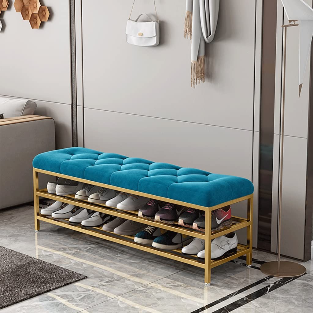 PONNYC Classic Nordic Creative Home Shoe Rack Bench Storage Shoe Stool Rack Metal Base Suitable for Living Room Entrance Corner Corridor