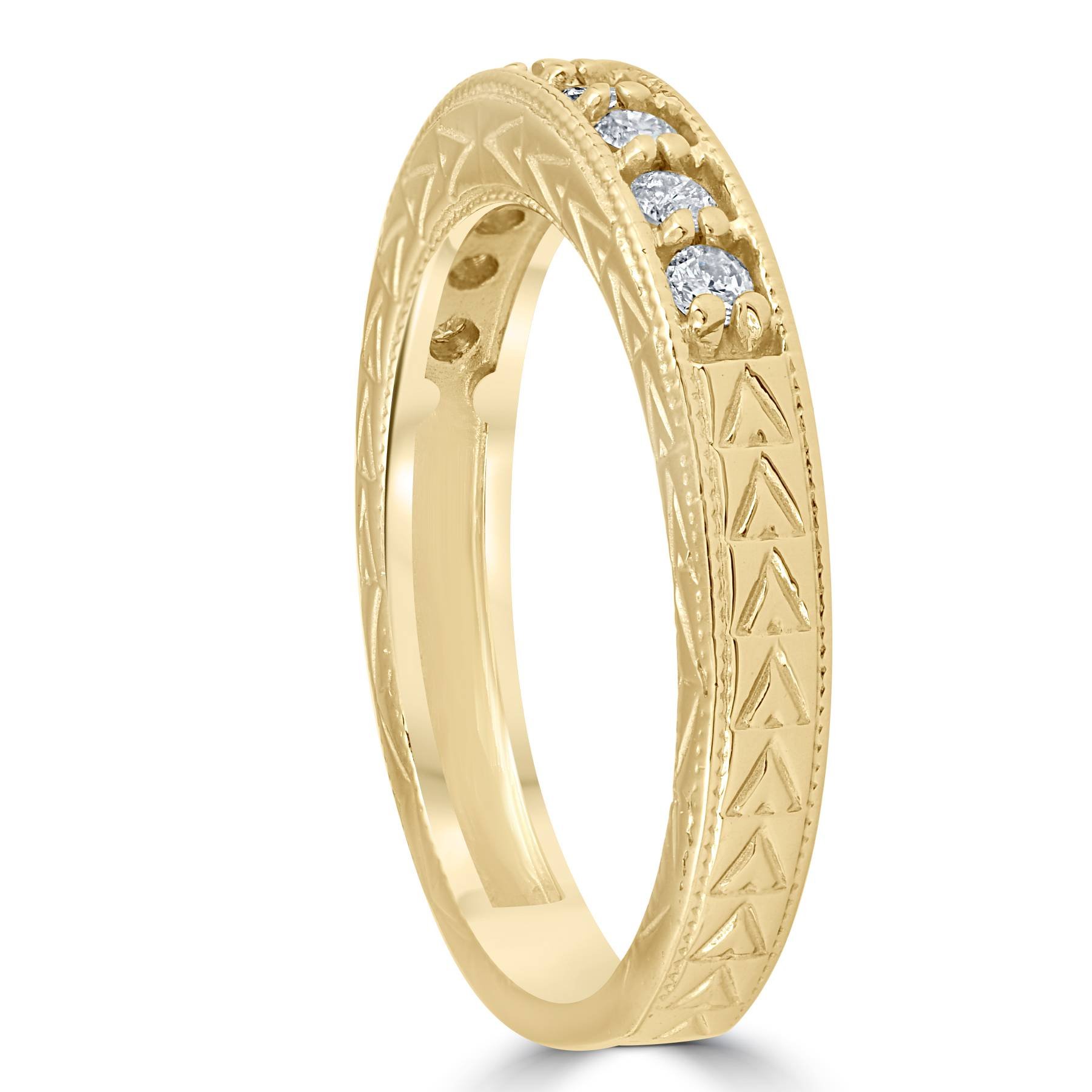 P3 POMPEII3 1/4ct Hand Engraved 14k Gold Diamond Wedding Ring - Size 9
