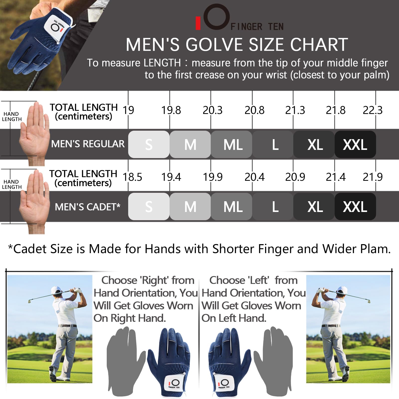 VEASAERS Golf Gloves Men Right Handed Golfer Left Hand All Weather Grip Soft Comfortable Mens Golf Glove Fit Size Small Medium ML Large XL