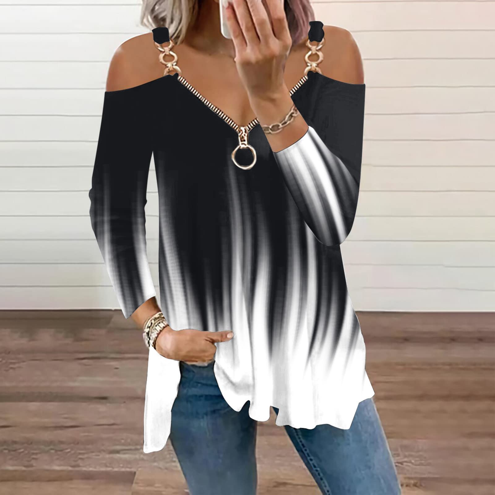 Womens Tops and Accessories Womens Casual V Neck Button Down Blouses 3/4 Sleeve Flowy Loose Tunic Tops