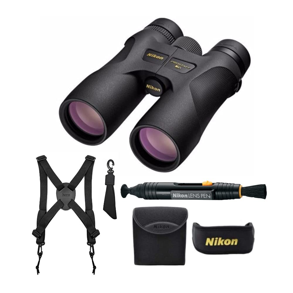 Nikon 16003 10x42 ProStaff 7S Binoculars All-Terrain Waterproof and Fogproof (Black) Bundle with Lens Harness & Case