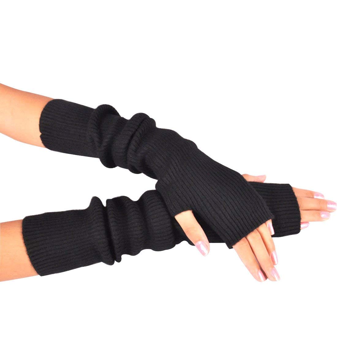 NOVAWO Wool Blend Warm Arm Warmers Super Soft Long Fingerless Gloves for Women