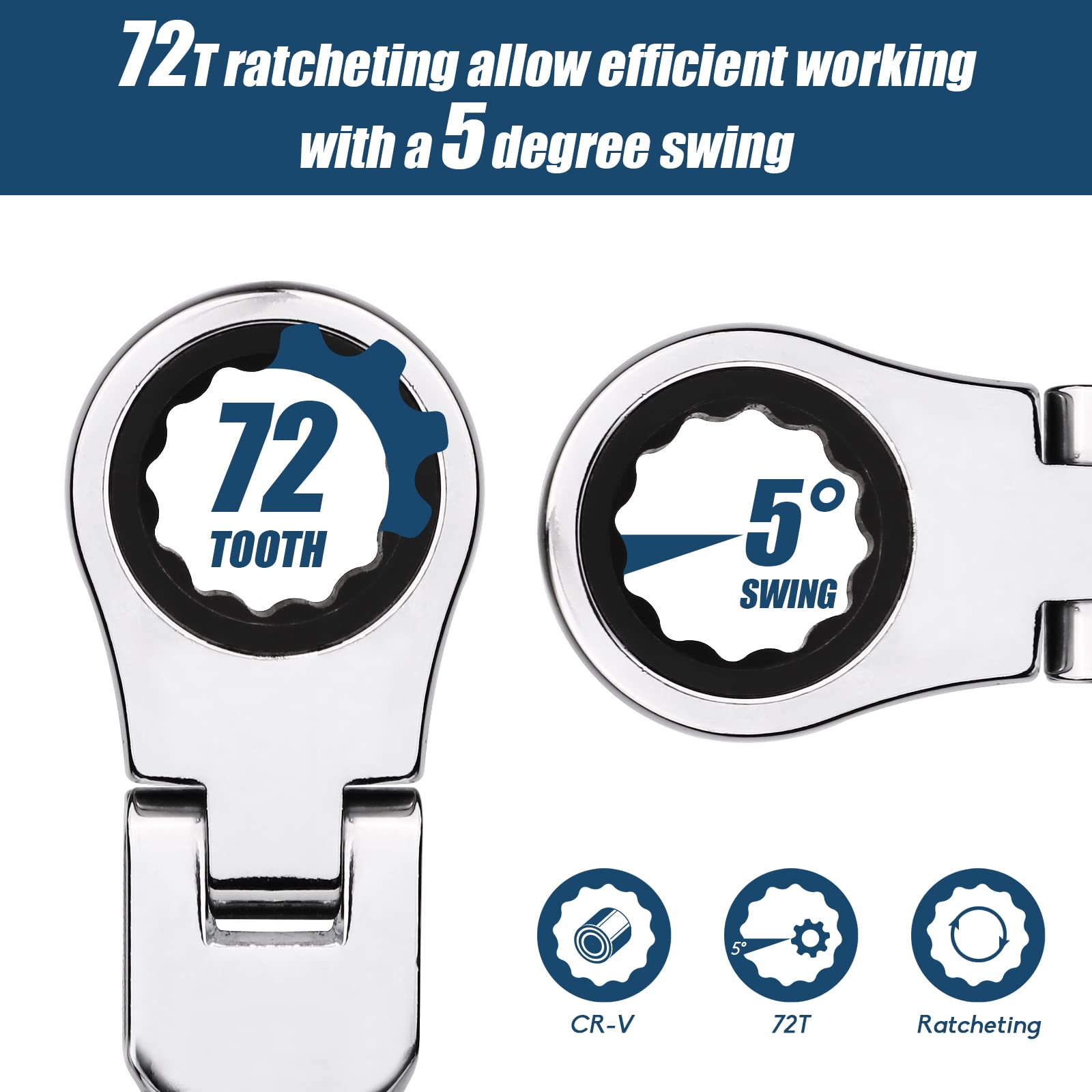 PTSTEL Ratcheting Wrench Set, Extra Long Double Box End Wrench Set,Flex-Head Metric Spanner Set, 6 Piece 72-Tooth Ratcheting Wrench Kit, 8-19mm (6, 8-19mm)