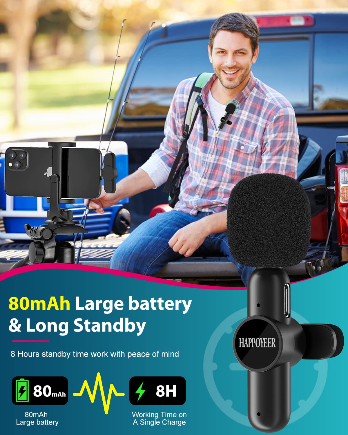 Wireless Lavalier Microphone for iPhone/iPad,Professional Wireless Mini Microphones for Video Recording,TikTok Facebook YouTube Live Stream Clip-on Plug & Play Phone Lapel Mic for Singing Vlogging