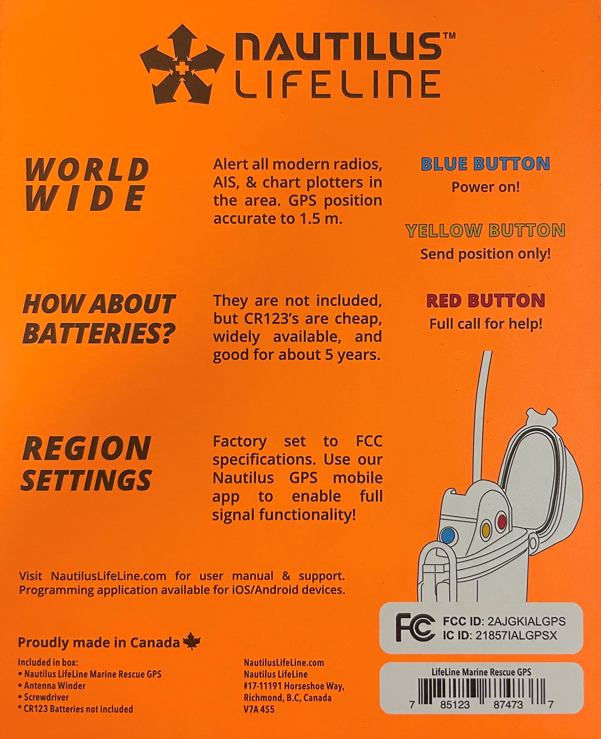 Nautilus Lifeline Marine GPS Rescue Radio w/Free Coil Lanyard