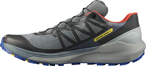 Salomon Sense Ride 4 Gore-TEX Invisible FIT Trail Running Shoes for Men, Stormy Weather/Quarry/Cherry Tomato, 8.5