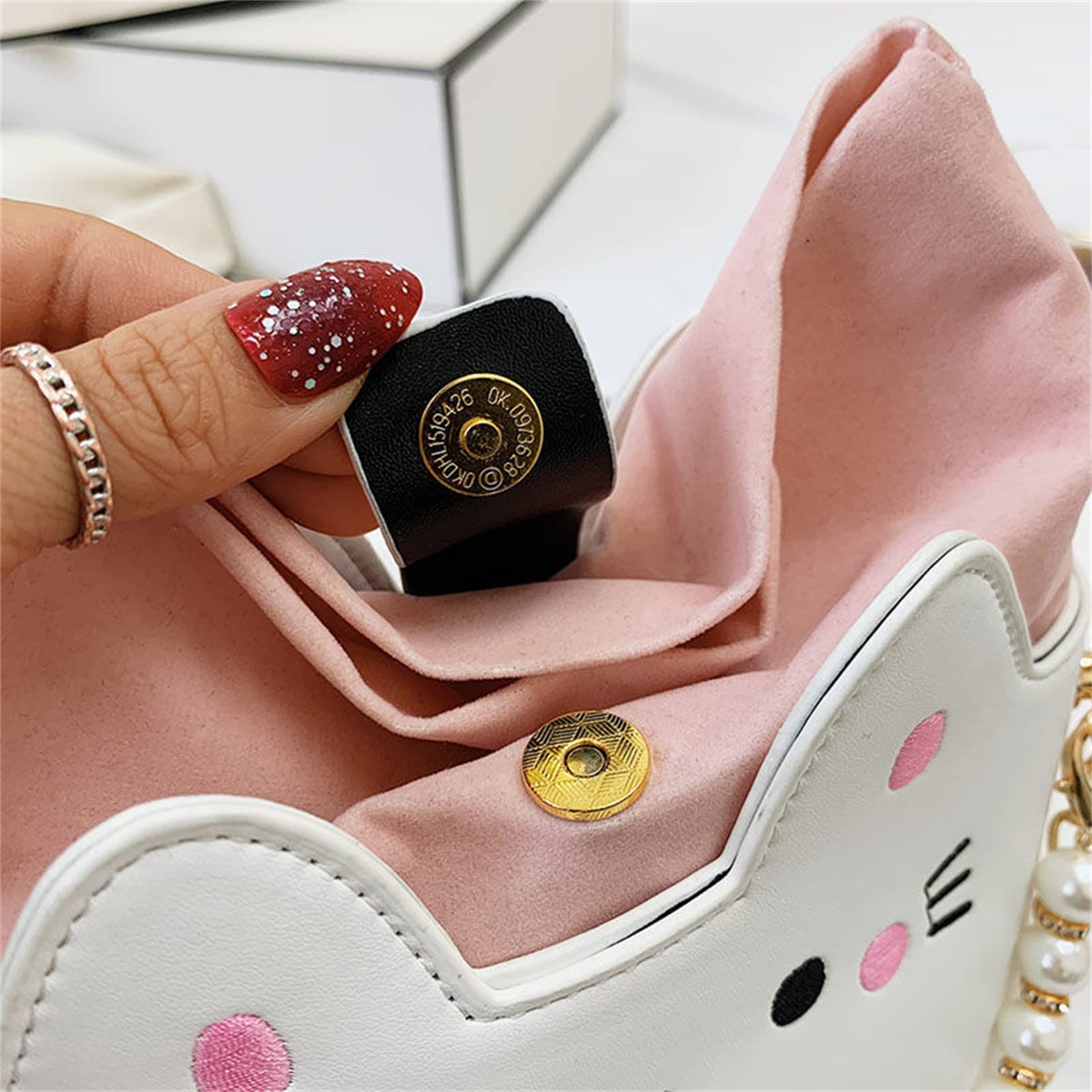 Women Cute Cat Bowknot Magnetic Snap Closure Small Bucket Bag Kawaii Purses Shoulder Handbags (White)