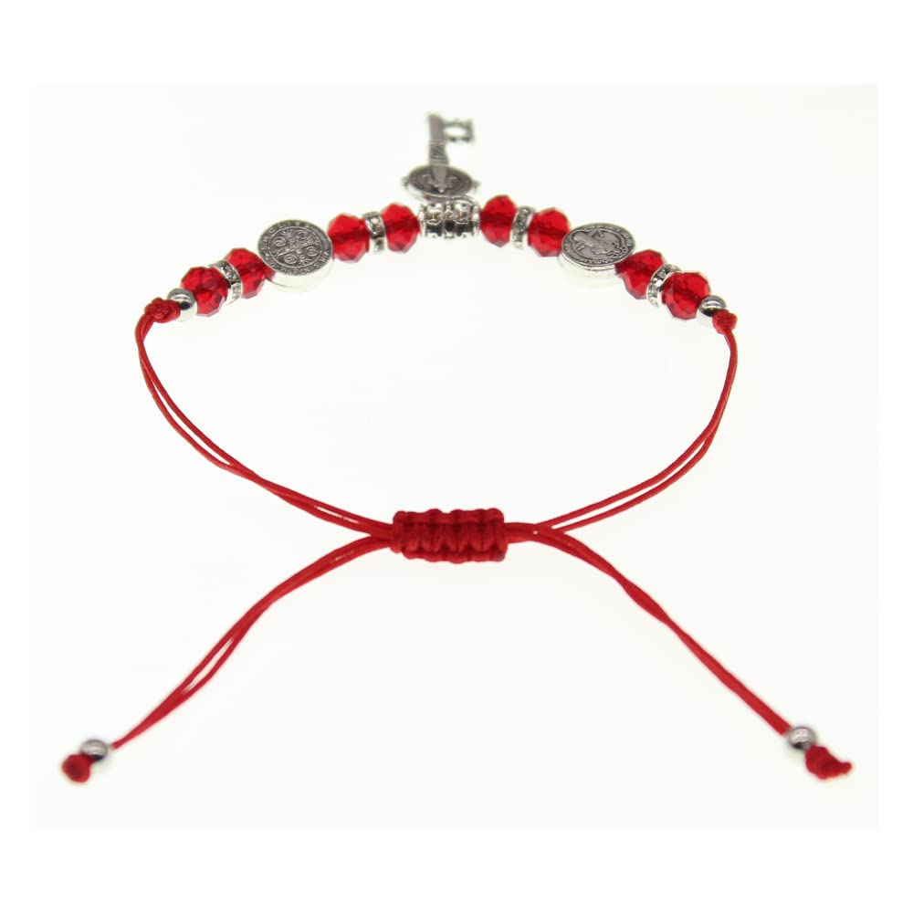 Saint Benedict Key Gold Tone & Clear Beads Red String Adjustable Bracelet Pulsera De Hilo Rojo Llave De San Benito Para Proteccion Y Abrir Caminos