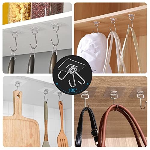 SZNKB Large Adhesive Hooks for Hanging Heavy Duty 22lbs, Transparent Waterproof Oil-Proof and Rustproof Wall Hooks, Towel and Coats Hooks for Bathroom,Kitchen Home and Office, 2 Pack