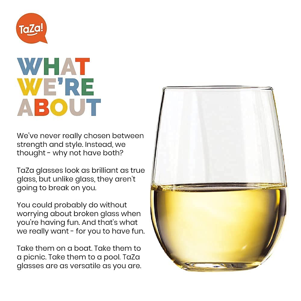 TaZa Assorted Unbreakable Wine Glasses | Stemless and With Stem | Outdoor Wine Glasses for Pool, Camping, Boating, Picnic & More | Dishwasher Safe Shatterproof Glasses Set of 8 (4 Each)
