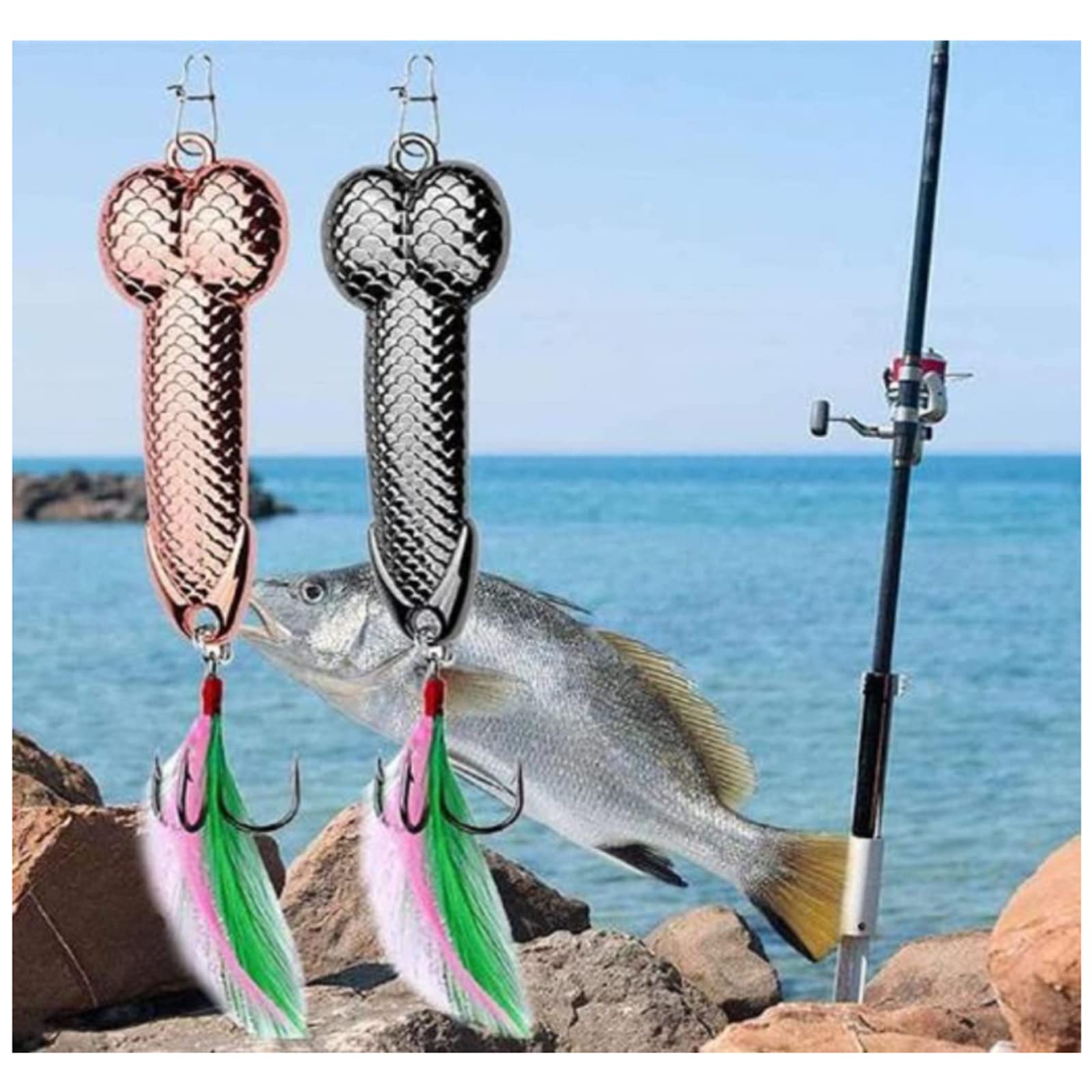 ULemeili Hard Metal Wobble Fish Lures Spoon Lure Feather Bait Hook 1 Pcs Prank Fun Item Novelty Fishing Tackle for