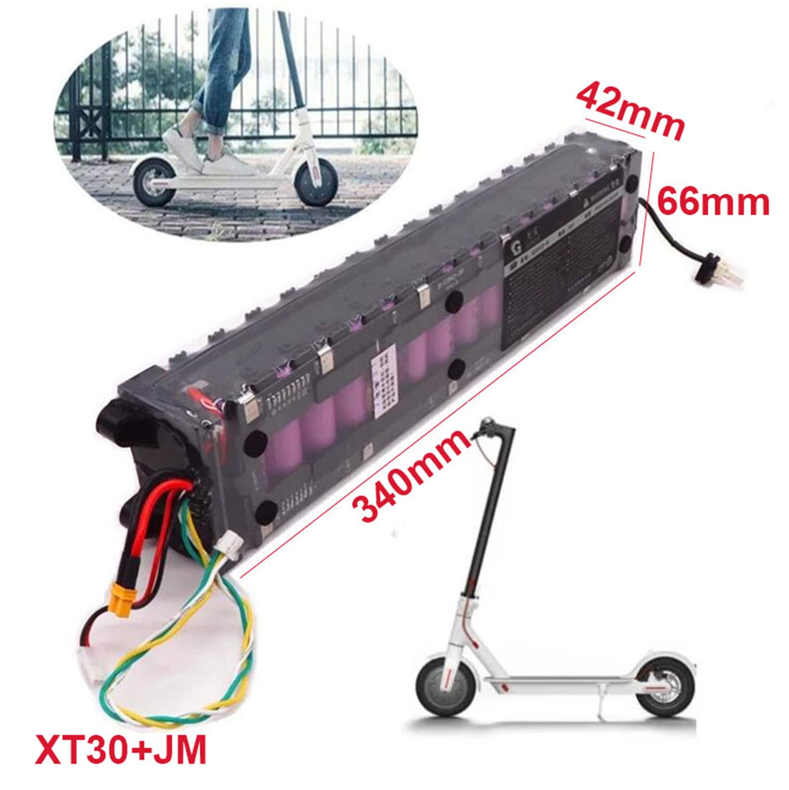 OXEXE 36V 10.5Ah Electric Scooter Battery,10S3P 18650 Lithium Battery Pack, Built-in 20A BMS,with XT30+JM Plug,for Xiaomi M365 Electric Bicycle Scooter