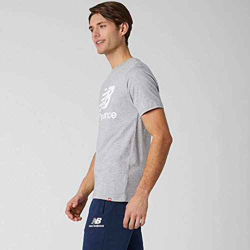 New Balance Men's NB Essentials Stacked Logo Short Sleeve, Athletic Grey , Medium