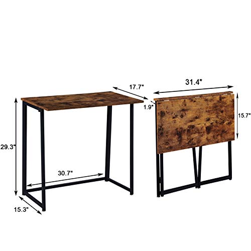 SUPERJARE 31.5 Inches Folding Computer Desk, Sturdy Home Office Desk for Small Space, Modern Simple Style Writing Table, Multipurpose Workstation - Retro Brown