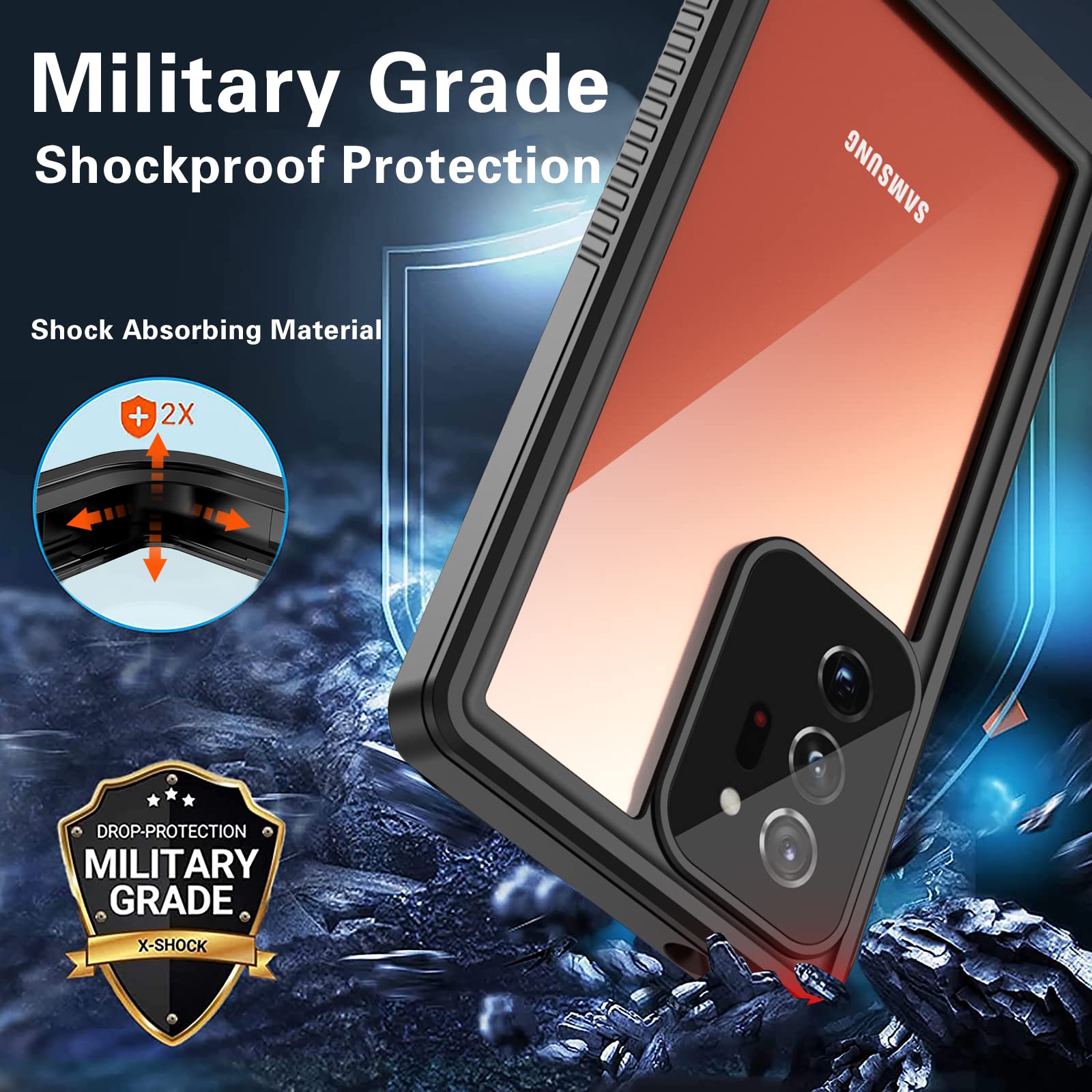 Pakuya for Samsung Galaxy Note 20 Ultra Case Waterproof, Built in Screen Protector, Full-Body Protection Heavy Duty Shock-Proof Cover Waterproof Case for Galaxy Note 20 Ultra 6.9'' 5G(Rose Red/Clear)