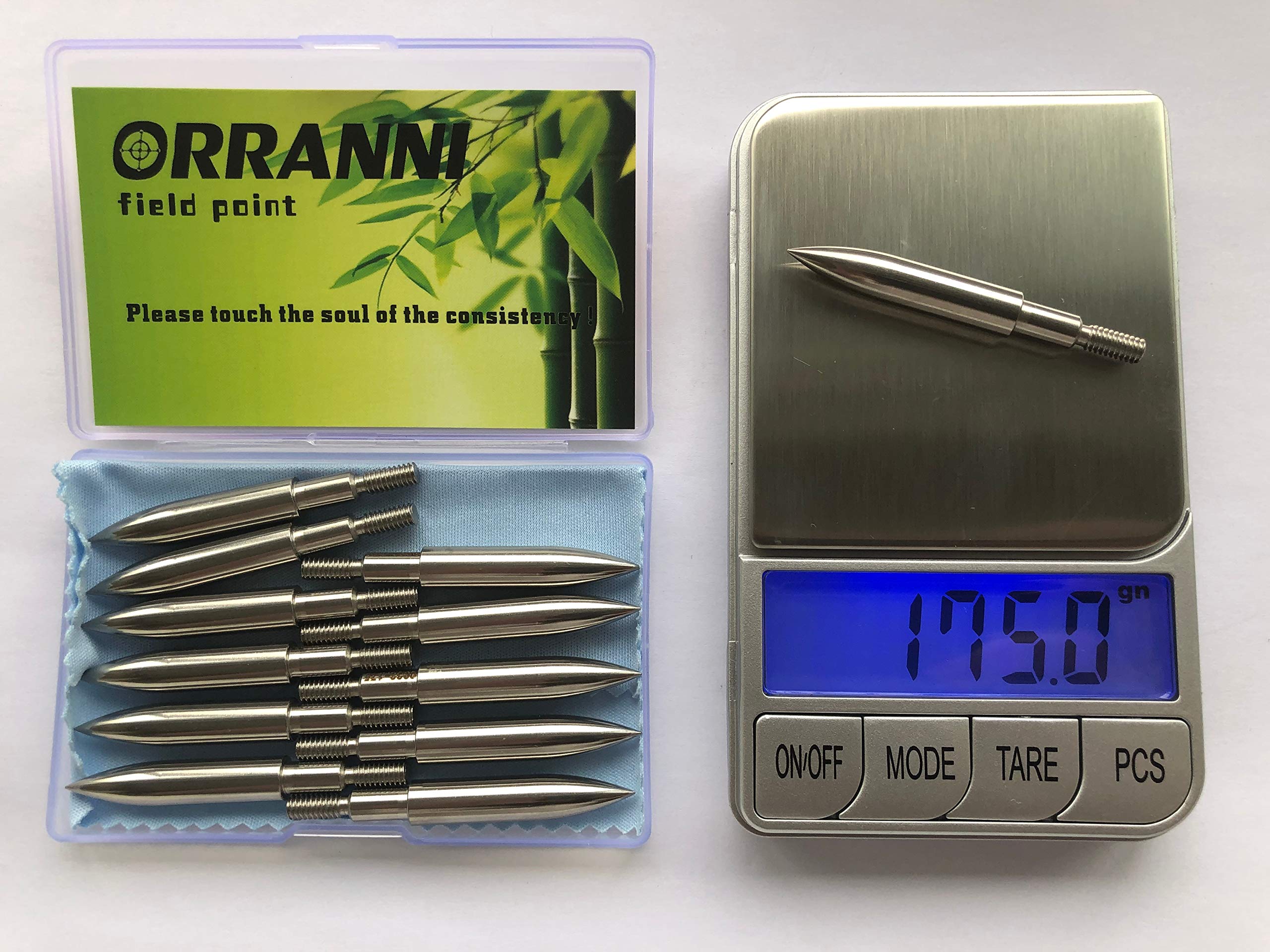 ORRANNI Stainless Steel Archery Field Points,9/32" Outside Diameter,175 Grains,Screw in Archery Field Tips(1 Dozen)