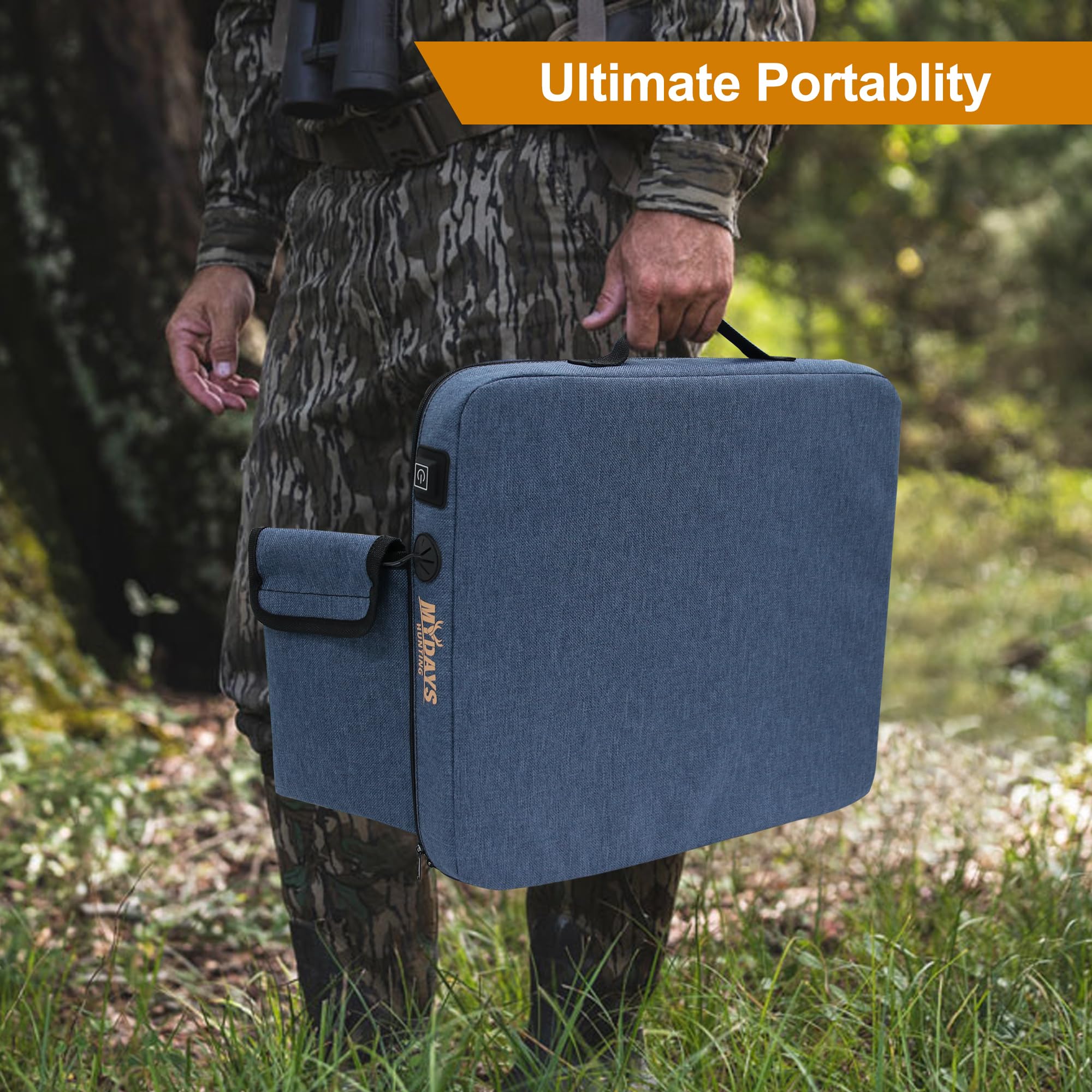 MYDAYS Portable Heated Seat Cushion, Memory Foam Heating Seat Pad for Outdoor Stadium Bleacher Camping, Power Bank Not Included(Blue)