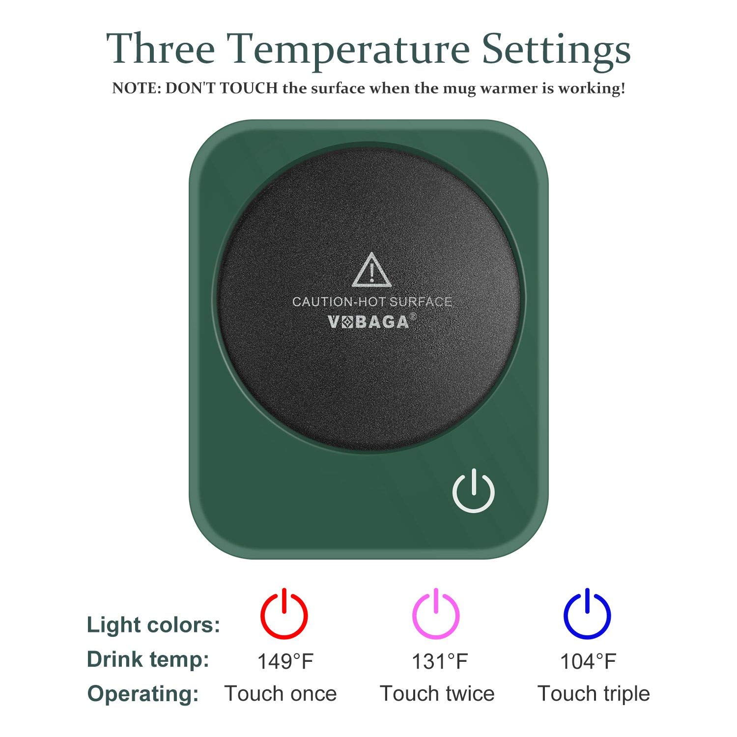 VOBAGA Coffee Mug Warmer, Electric Coffee Warmer for Desk with Auto Shut Off (No Cup), 3 Temperature Setting Smart Cup Warmer for Heating Coffee, Beverage, Milk, Tea and Hot Chocolate