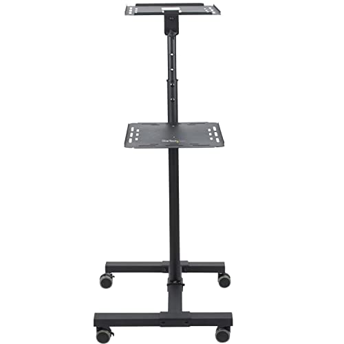 StarTech.com Mobile Projector and Laptop Stand/Cart - Heavy Duty Portable Projector Stand (2 Shelves, hold 22lb/10kg each) - Height Adjustable Rolling Presentation Cart w/Lockable Wheels (ADJPROJCART)