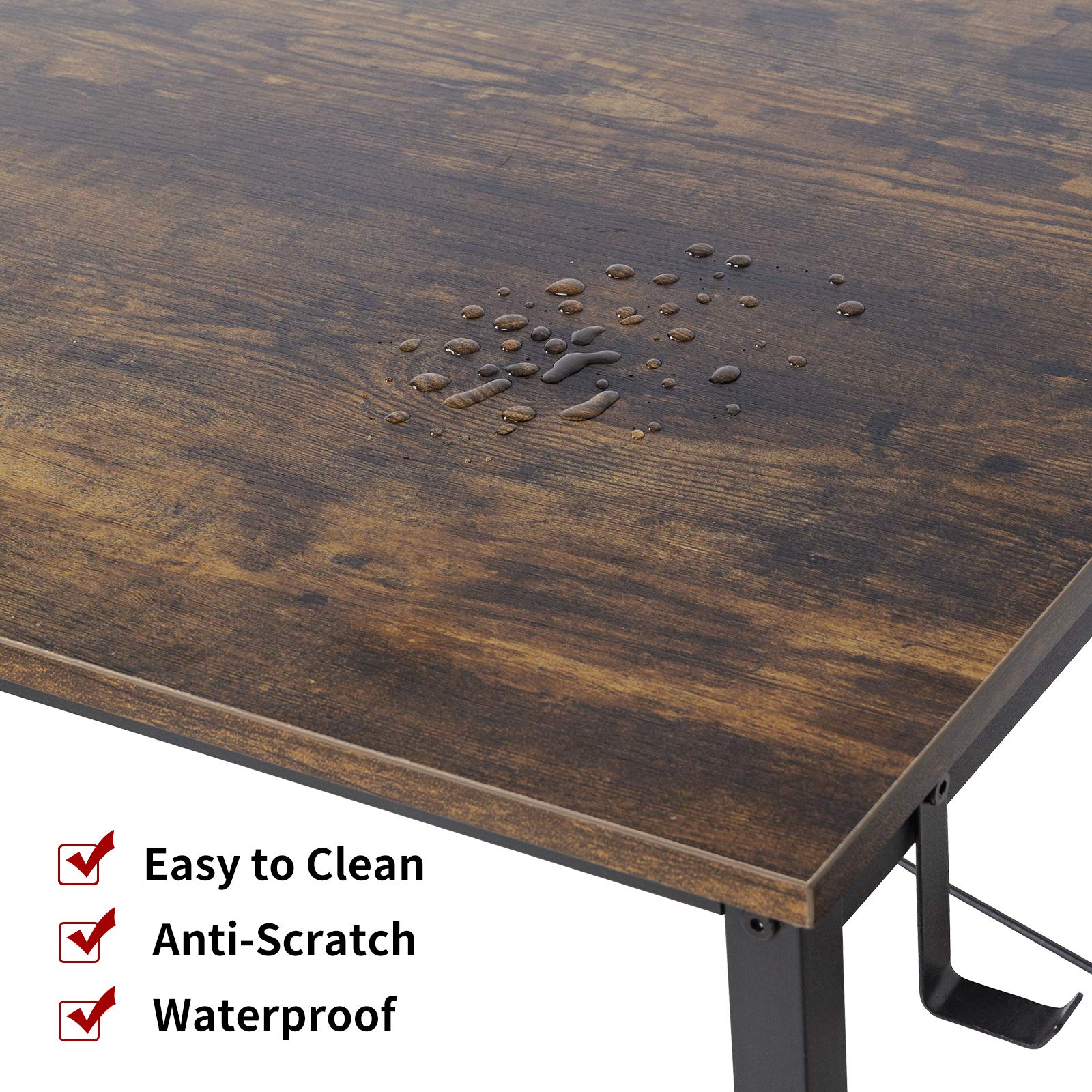 REAHOME Computer Desks 47 inch for Home Office Writing Table Bedroom Desks with Storage Bag and Iron Hook Modern Simple Style for Small Spaces（Rustic Brown）