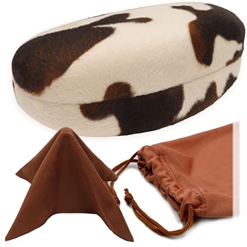 MyEyeglassCase - Chic Pony Animal Print Hard Shell Sunglass Case for Curved Frames with Microfiber Pouch & Cleaning Cloth - Large to Extra Large Eyeglass Case for Men and Women (AS413 Pony Brown)