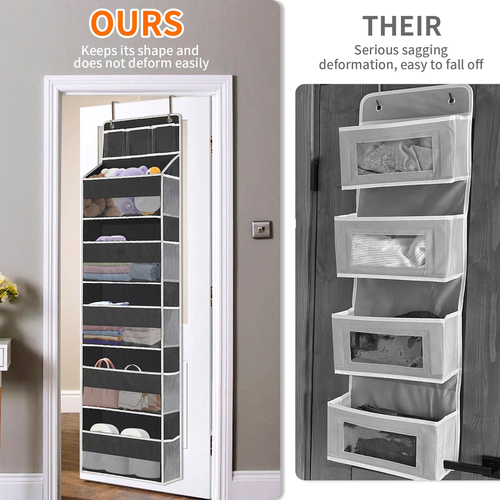 Over the Door Organizer Storage, 5-Shelf Clear Large Deep Pockets Hanging Storage with 3 Hooks, Over Door Pantry Organizer for Closet, Nursery, Bedroom, Kitchen, Dorm, Toys, Cosmetics, Clothes