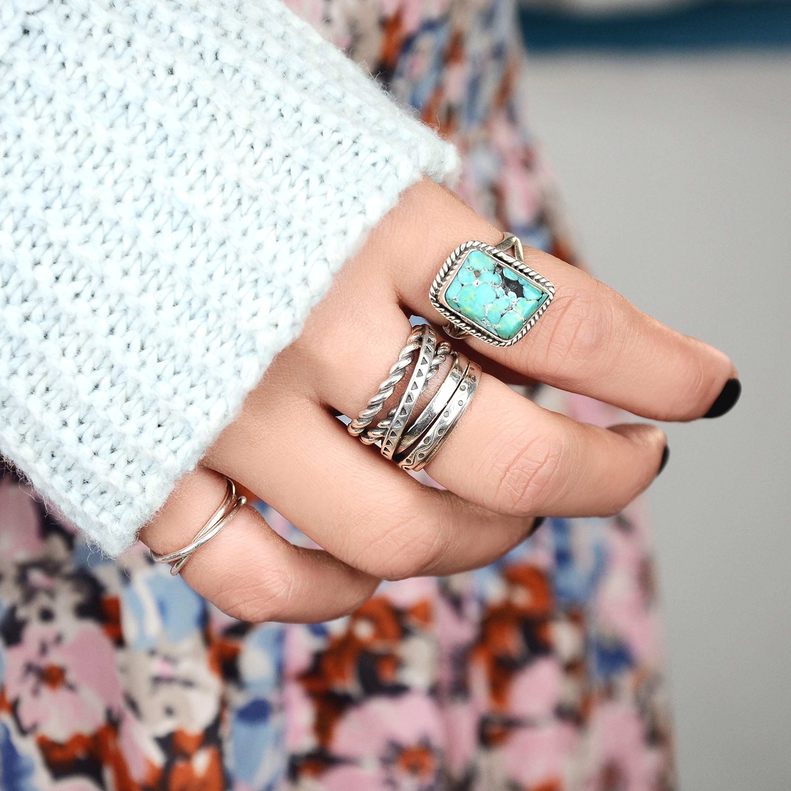 Sterling Silver Ring for Women Statement Wide Band Boho Engraved
