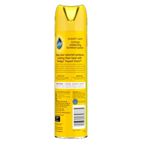 Pledge Expert Care Wood Polish Spray, Shines and Protects, Removes Fingerprints, Orange, 9.7 oz (Pack of 1)