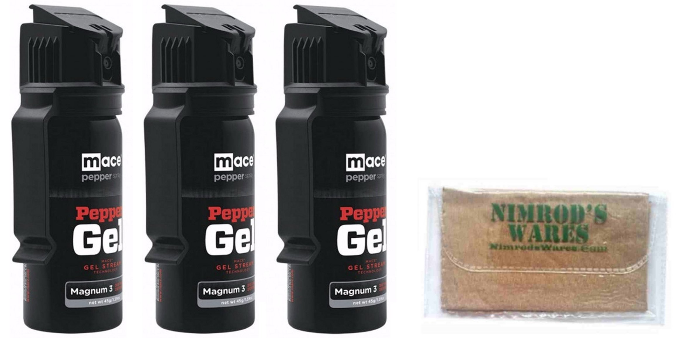 Nimrod's Wares 3-Pack MACE Gel Stream 18ft Pepper Spray Magnum 3 Bundle with Microfiber Cloth