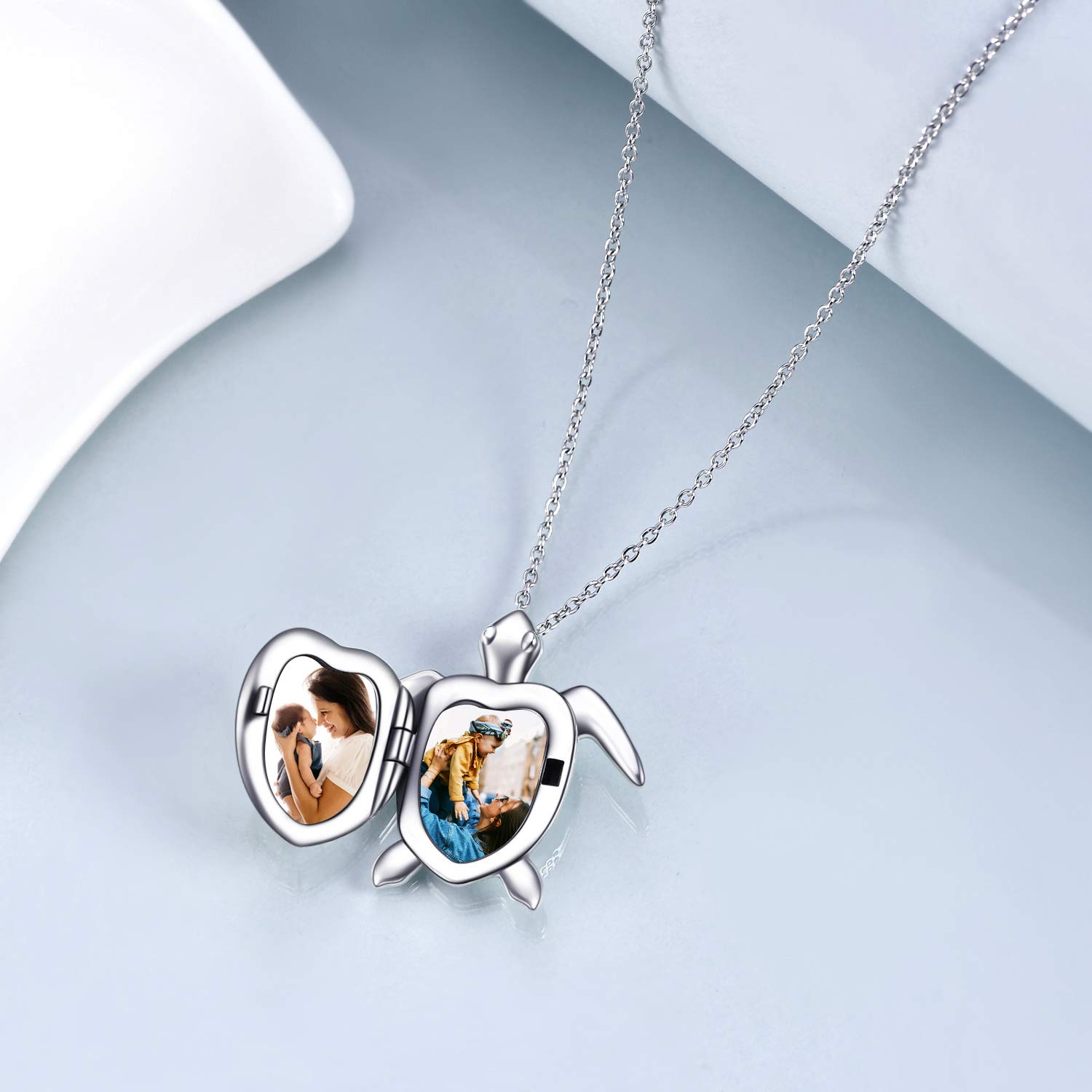Sterling Silver Turtle Locket Necklace That Holds Pictures Mother Daughter Pendant for Women Mom