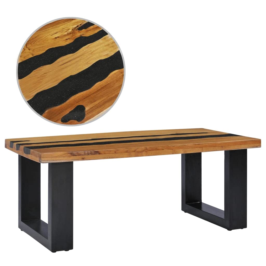 QJBSAVVA Coffee Table 39.3"x19.6"x15.7" Solid Teak Wood and Lava Stone,Industrial Tables Floor Standing Table Cocktail Table Suitable for Meeting Rooms, Reception Rooms, Offices