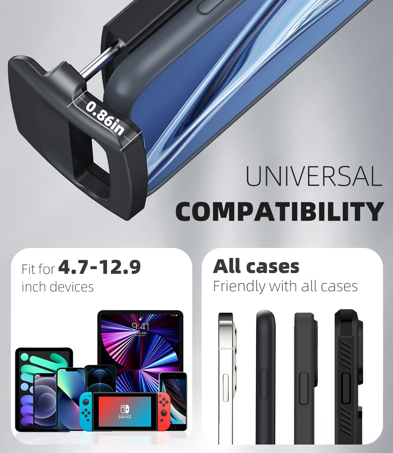 Tablet Stand Holder for desk, Mibhuvan Adjustable & Foldable Aluminium alloy Heavy Duty Base Desktop Stand Holder Dock Compatible with iPad Pro 12.9/11, Air, Mini, Tabs, Kindle, (4.7-13")Tablet, Black