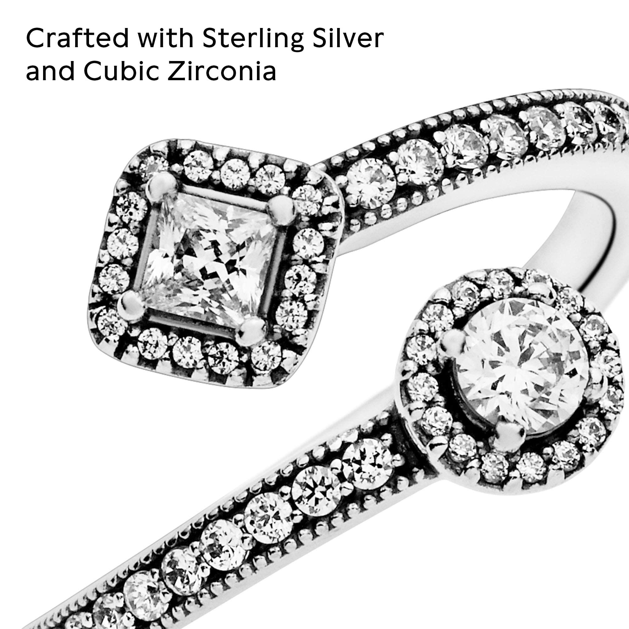 Pandora Sparkling Square and Circle Ring - Open & Adjustable Ring for Women - Gift for Her - Sterling Silver with Cubic Zirconia - Size 4.5
