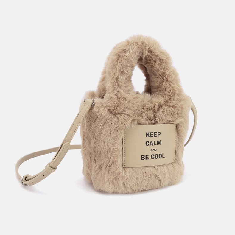 Women's Plush Handbag Long Strap Furry Crossbodybag Large Cute Y2K Fluffy Purse Khaki