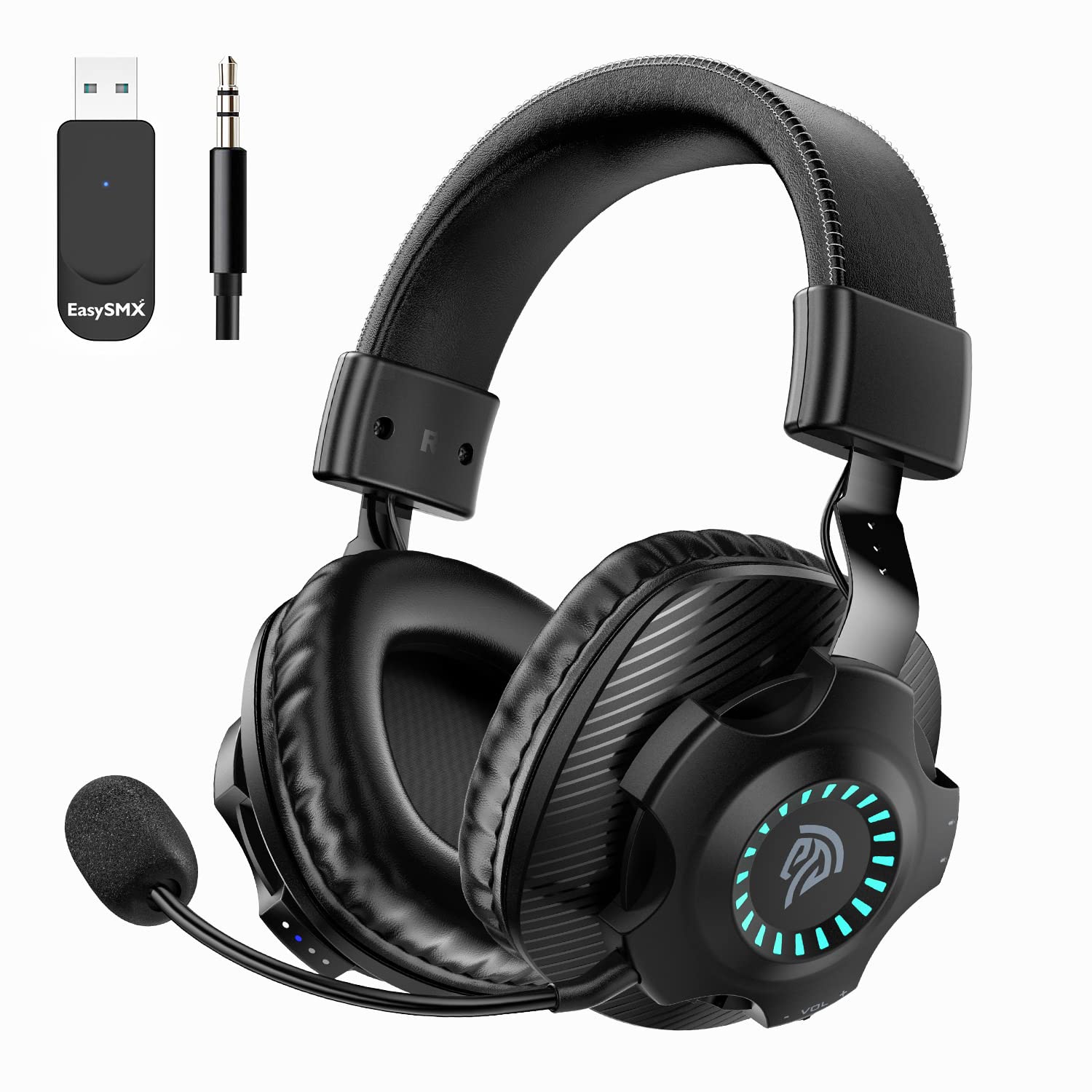 Wireless Gaming Headset with Microphone for PC PS4 PS5 PlayStation 4 5, Over Ear Noise Cancelling 2.4G & Bluetooth Wireless Gaming Headphones, RGB Lighting, 3.5mm Wired for 【Xbox One】【V07W PRO】