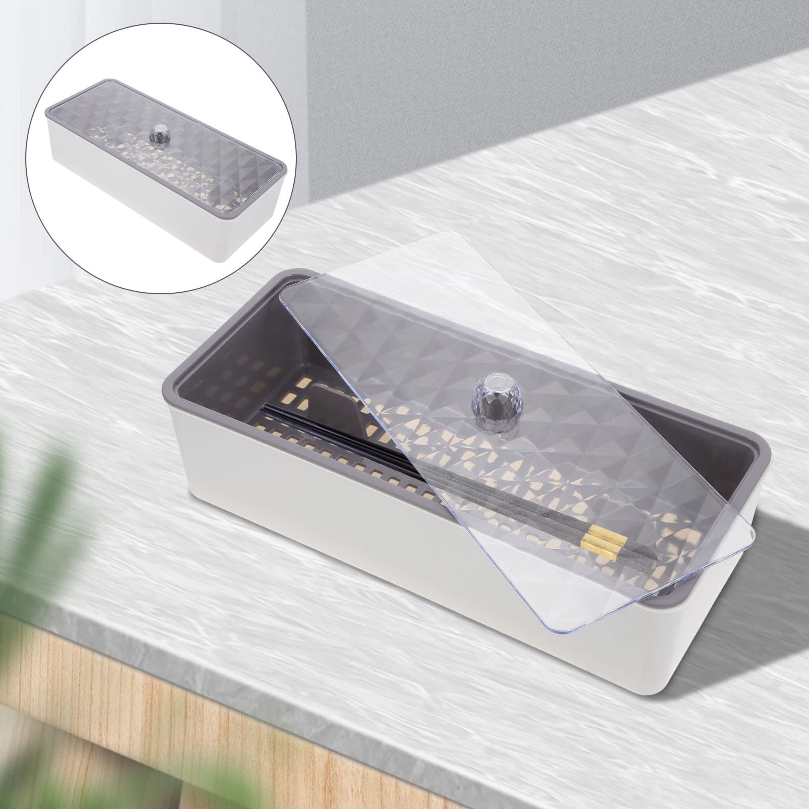 Zerodeko Chopsticks Case with Lid Chopsticks Container Cutlery Case Cutlery Holder Box Kitchen Utensils Gadgets Storage Organizers White