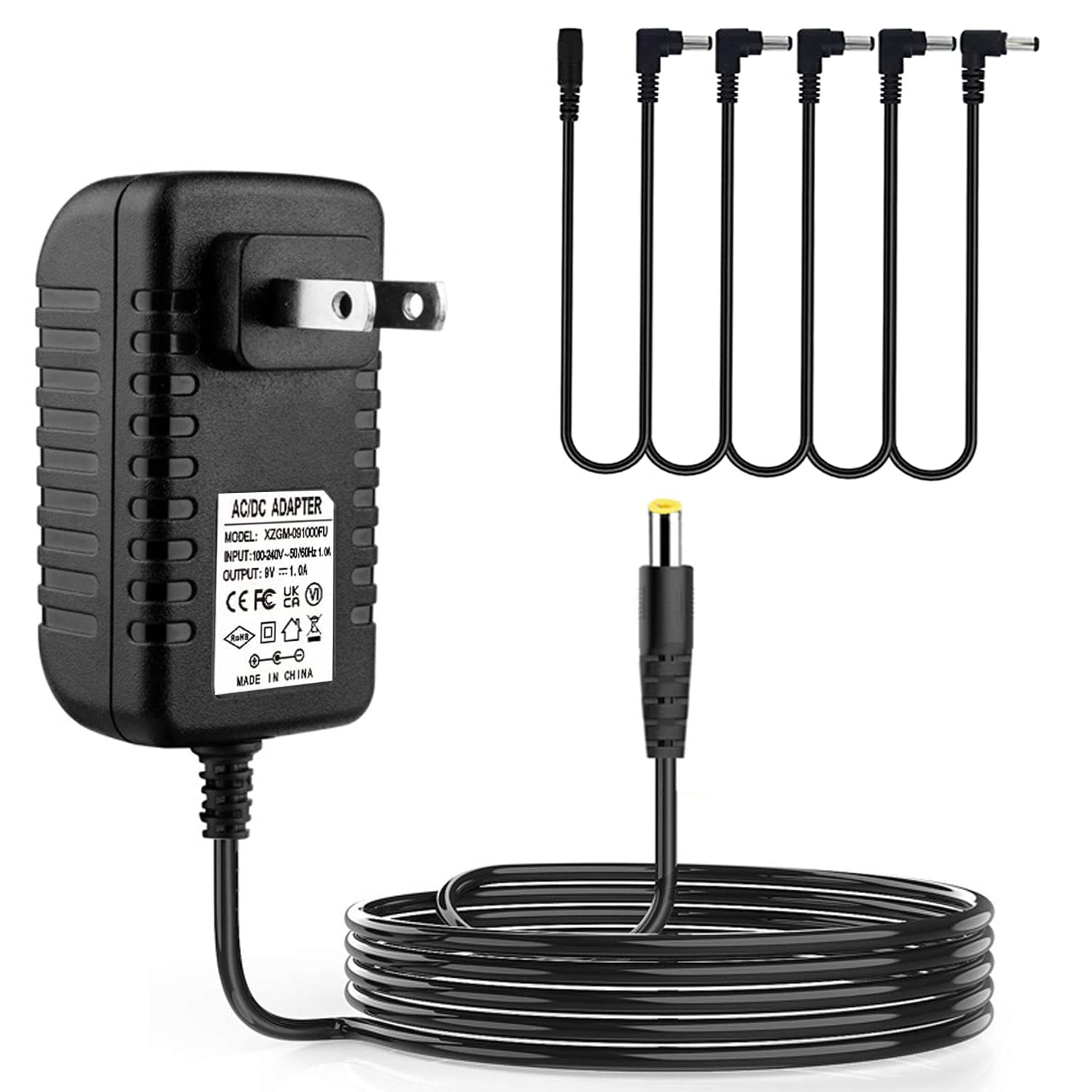 XZGm 9V1A Guitar Effects Pedal Power Adapter with 5-Way Effects Pedal Cable, for Most Versions of Guitar Effects Pedals, No Noise Interference(Inner-Outer +)
