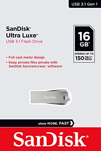 SanDisk 16GB Ultra Luxe USB 3.1 Flash Drive, Speed Up to 150MB/s Model SDCZ74-016G-G46