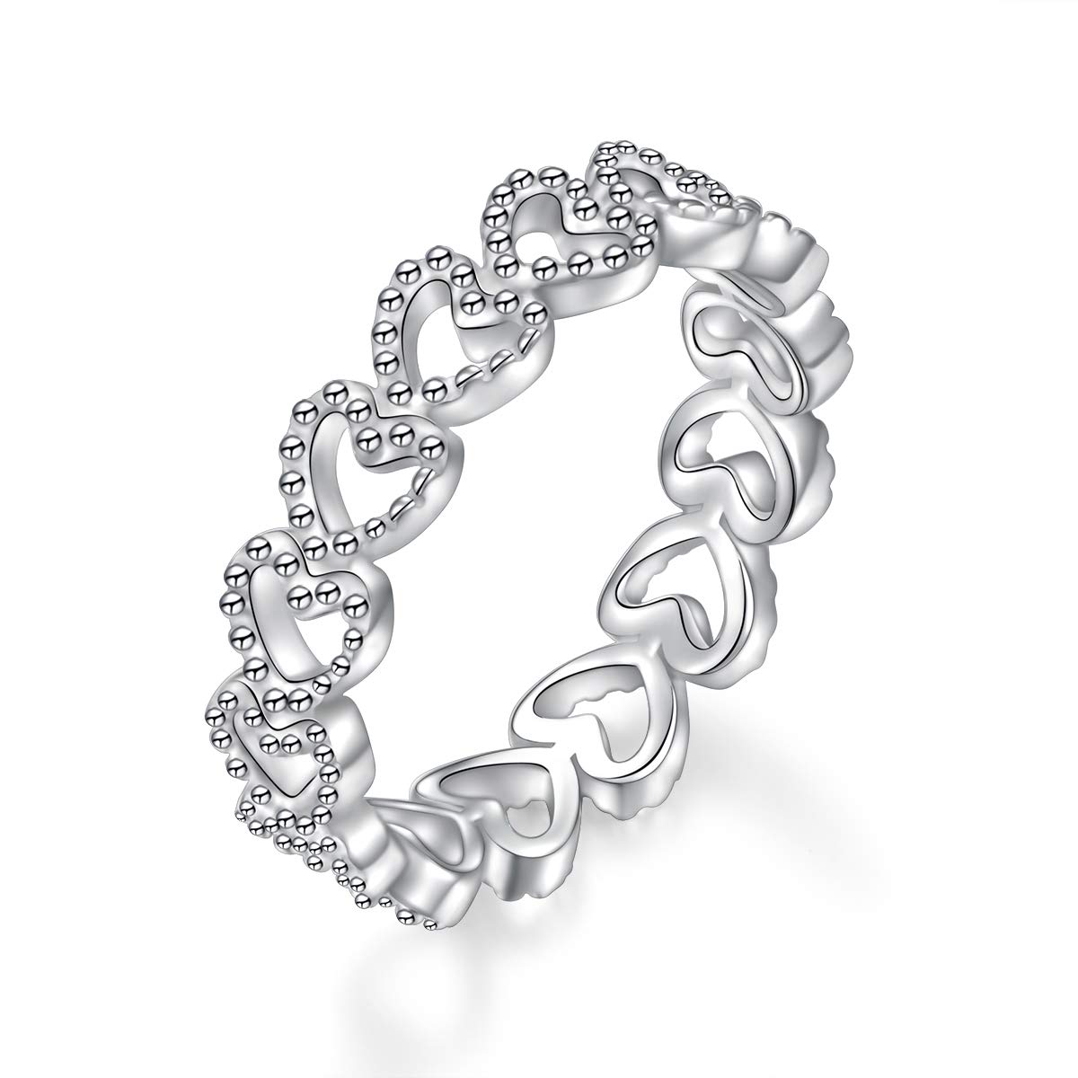 Sterling Silver Heart Shaped Classical Simple Plain Stacking Wedding Band Promise Eternity Ring